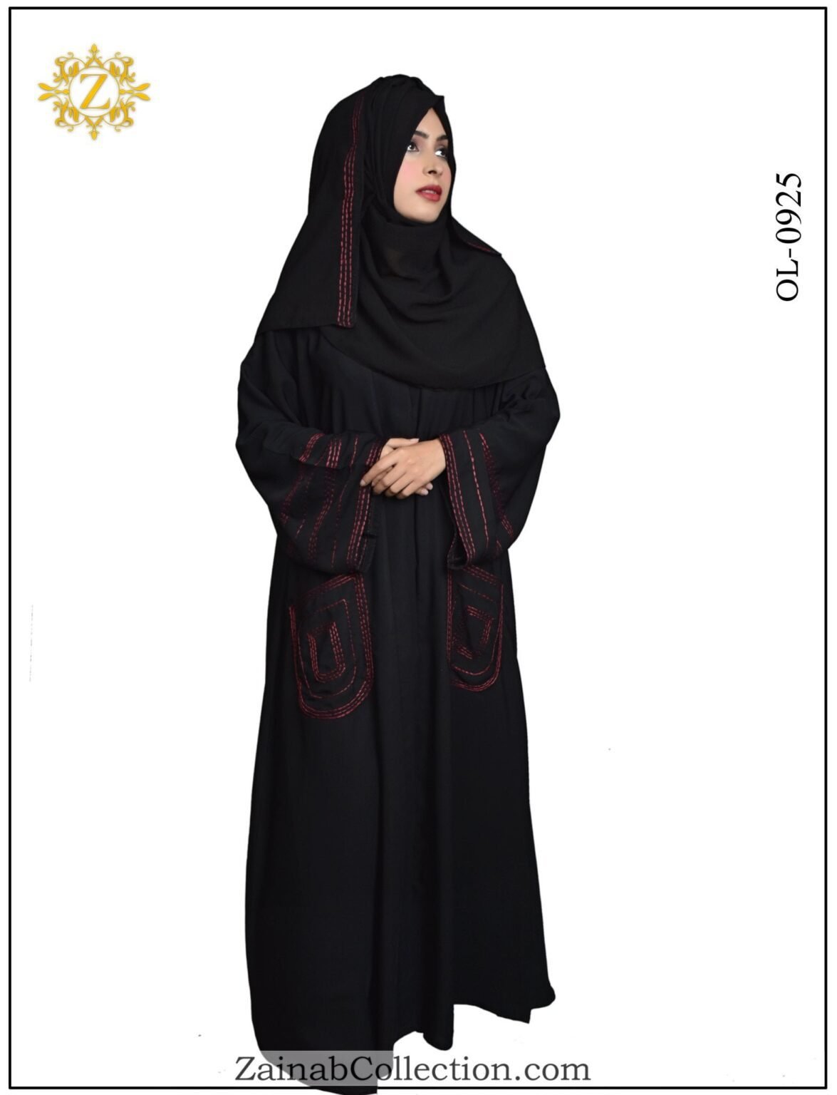 Black Embroidered Front Open Abaya in Pakistan - Zainab Abaya