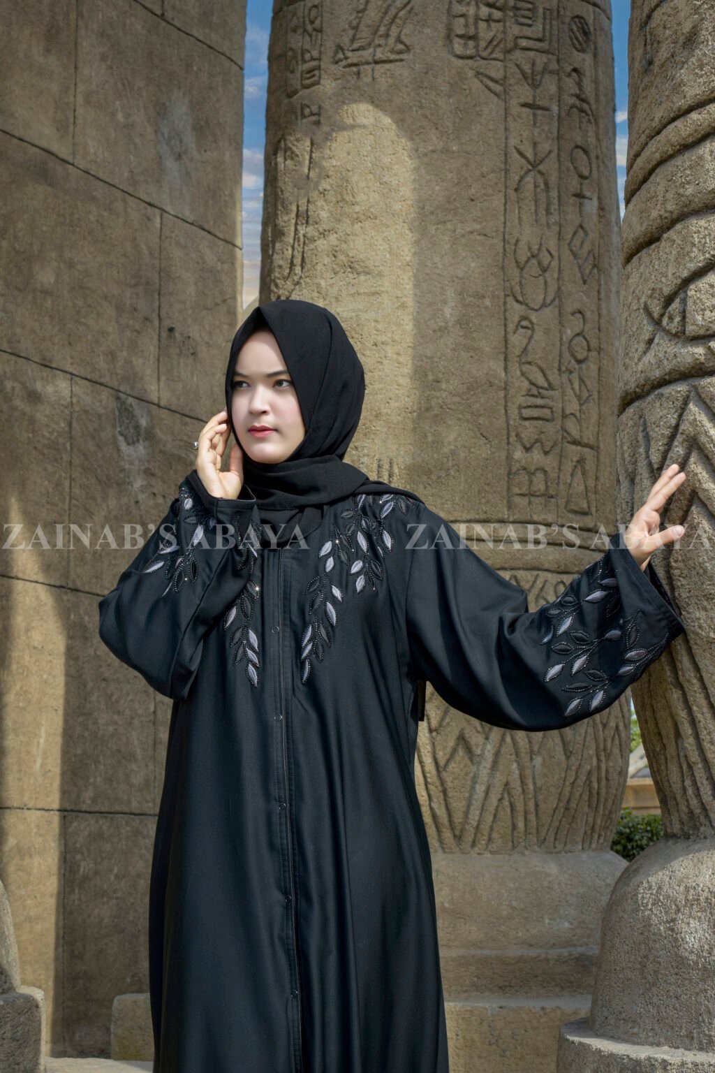 Buy Front Open Abaya with Stone & Embroidered Work