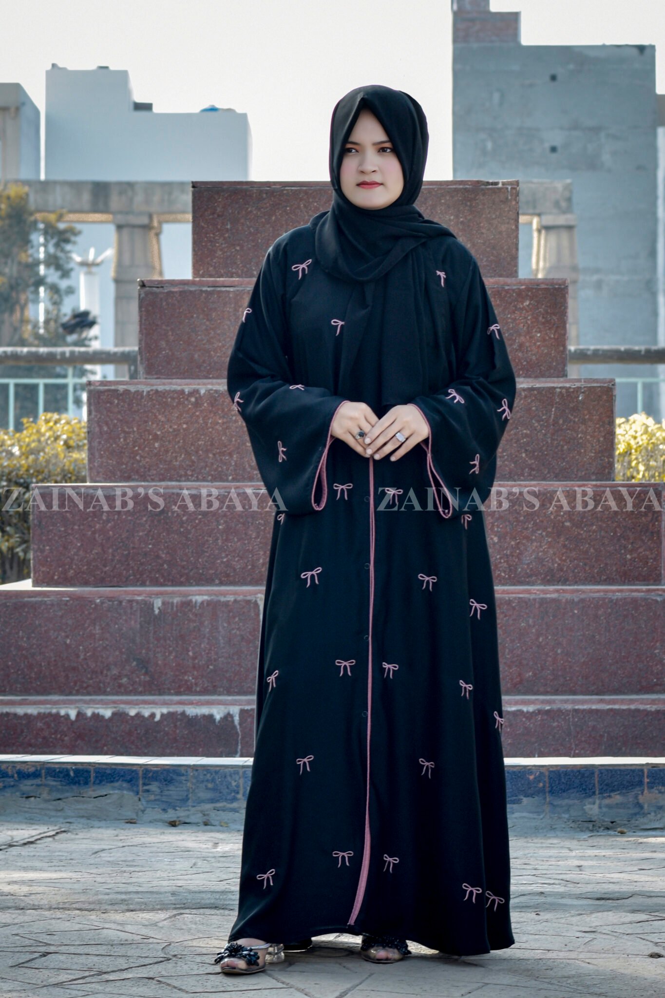Buy Front Open Abaya with Bow Style Embroidery OL-1052