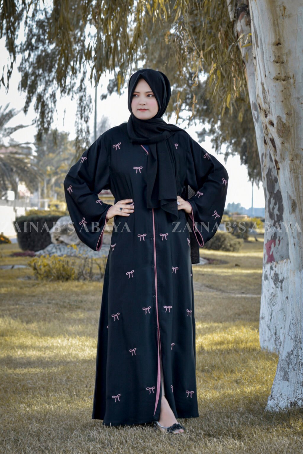 Buy Front Open Abaya with Bow Style Embroidery OL-1052