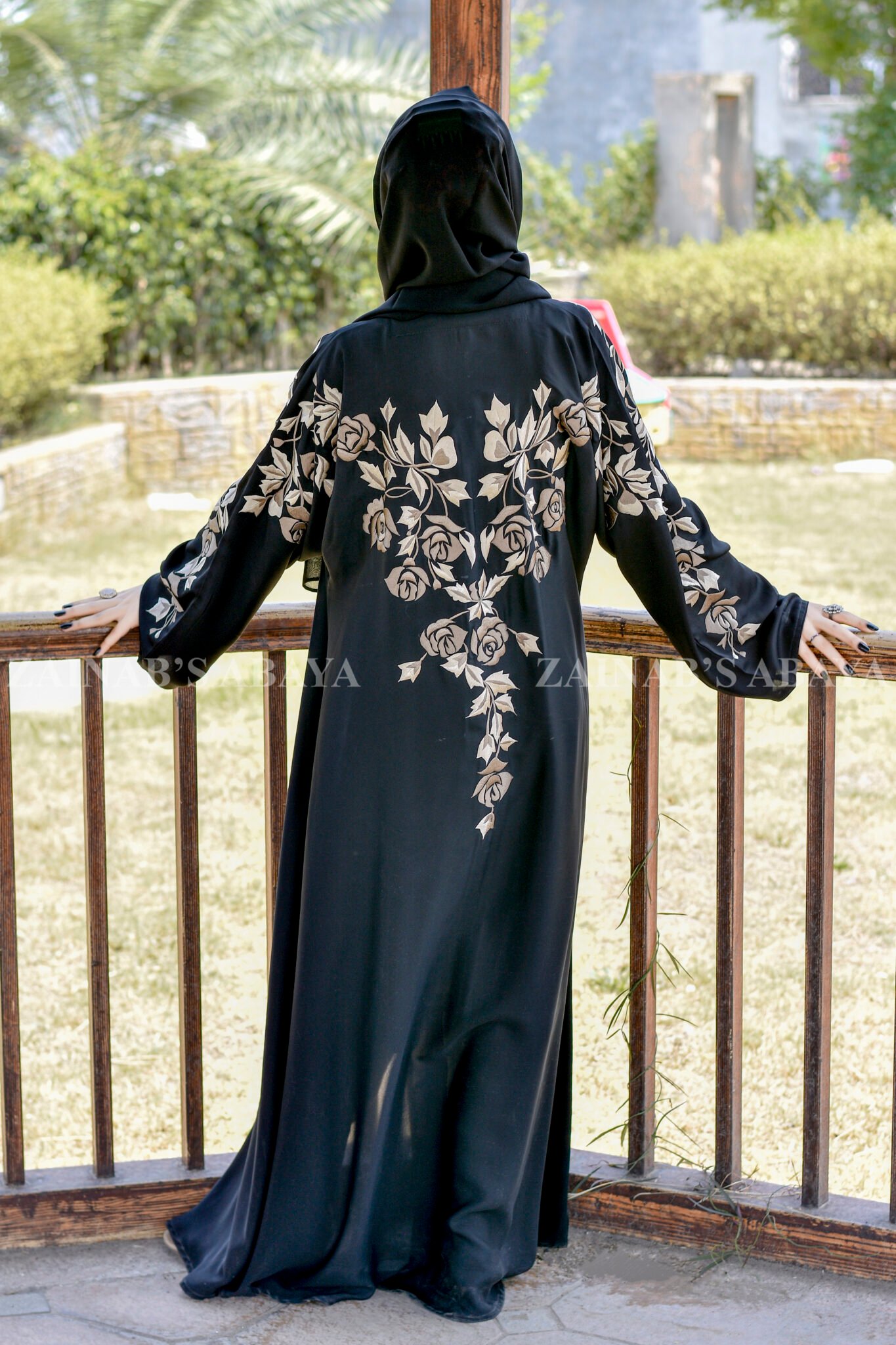 Black Embroidered Front Open Abaya in Pakistan - Zainab Abaya